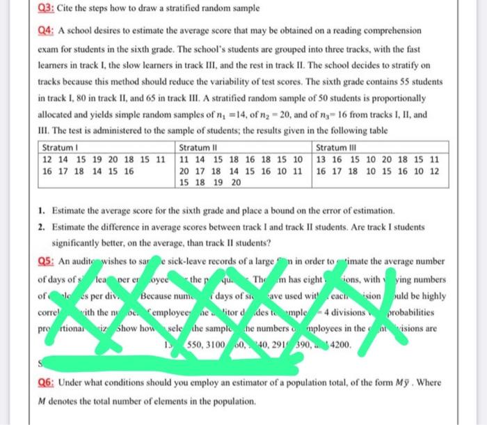 Solved Q3: Cite the steps how to draw a stratified random | Chegg.com