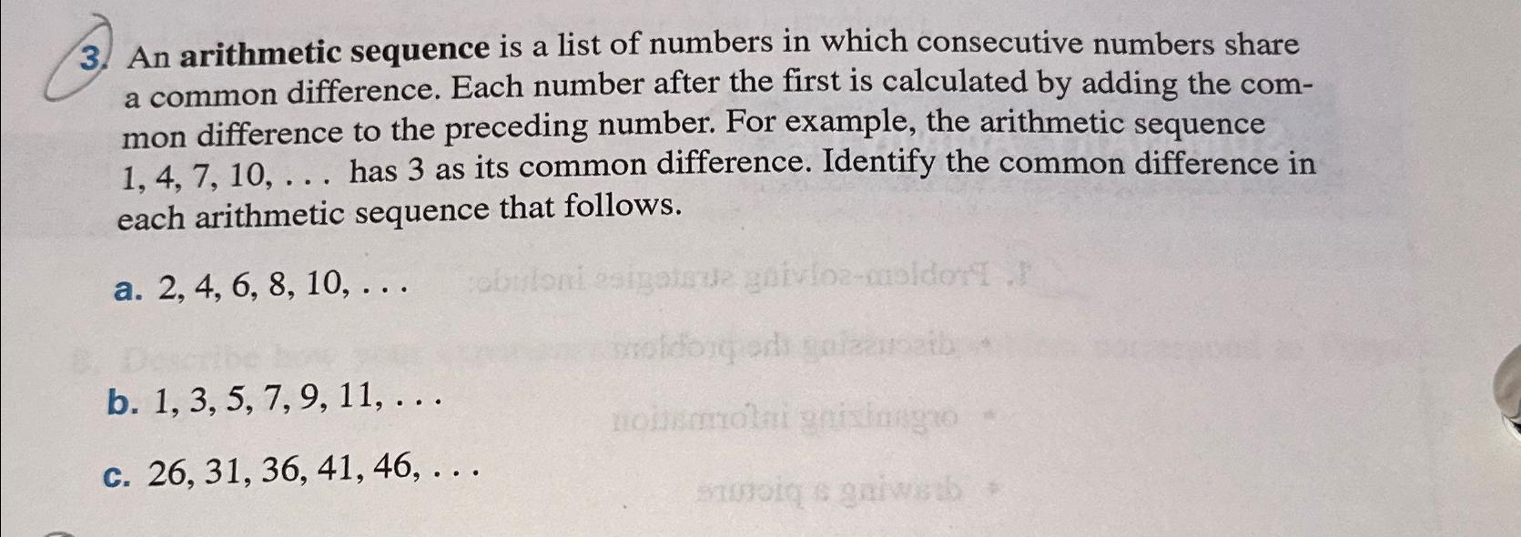 Solved An arithmetic sequence is a list of numbers in which | Chegg.com