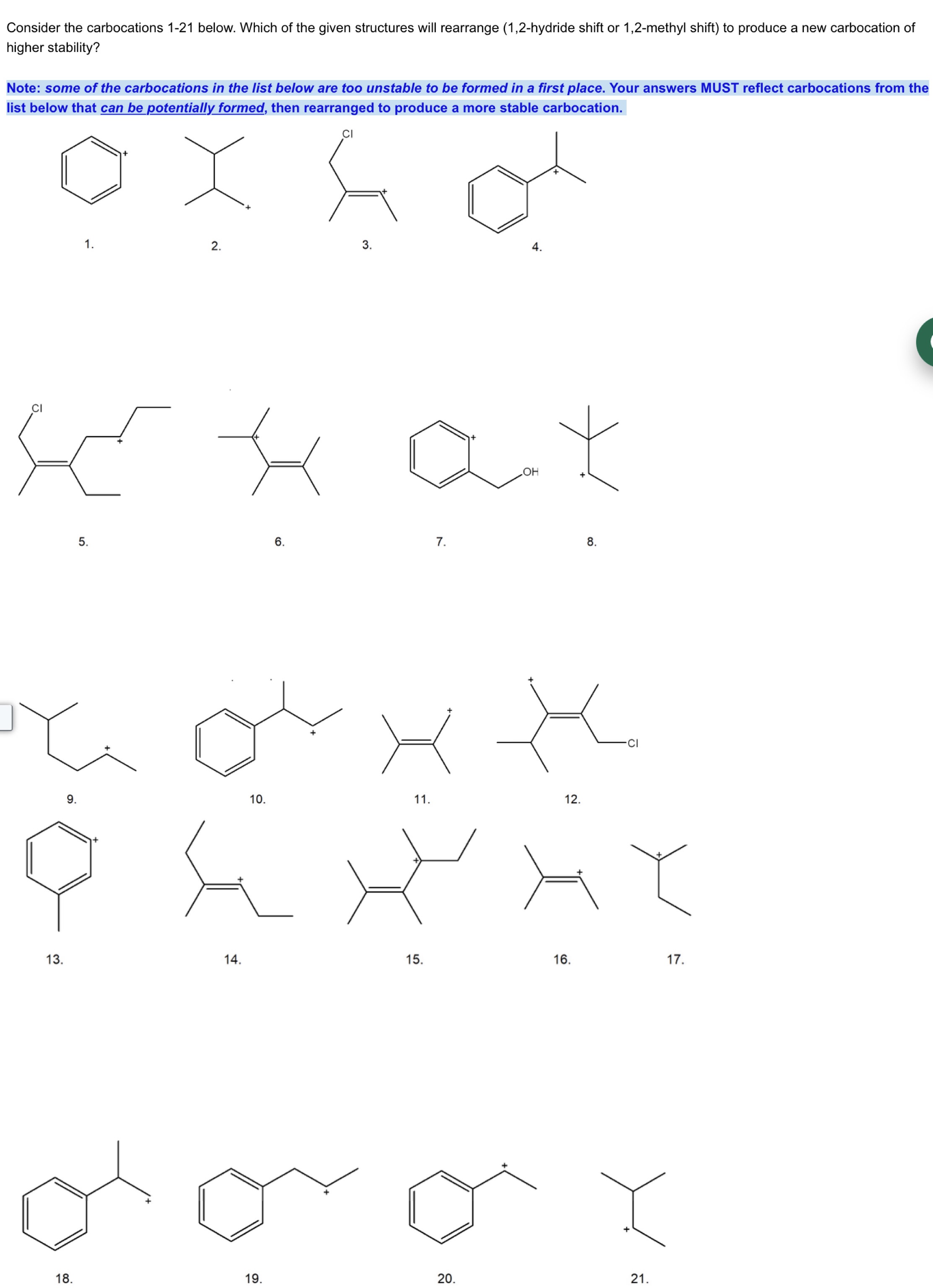 Solved Consider the carbocations 1-21 ﻿below. Which of the | Chegg.com