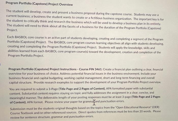 Solved Program Portfolio (Capstone) Project Overview The | Chegg.com