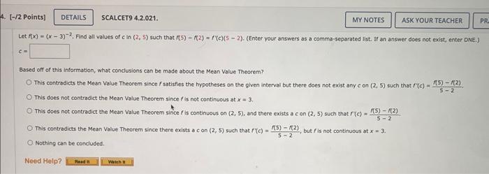 Solved Does the function satisfy the hypotheses of the Mean | Chegg.com