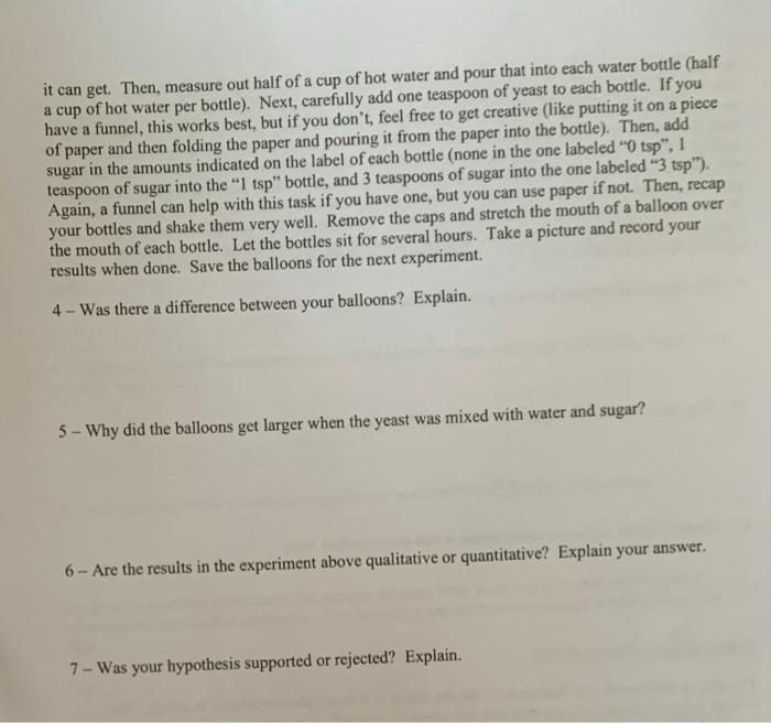 Solved Third Activity: Effect of Sugar on Yeast Cells | Chegg.com