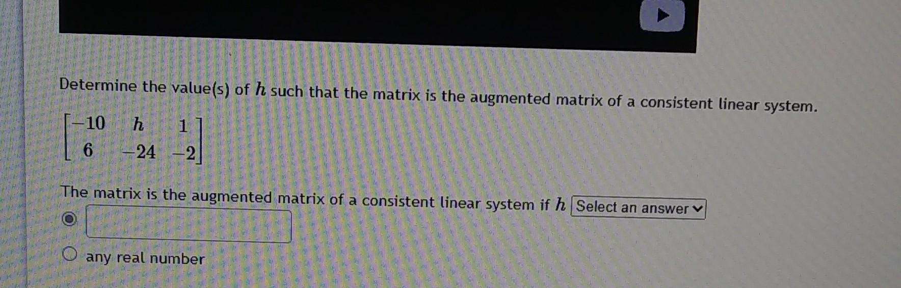 Solved For what value(s) of h is the linear system | Chegg.com