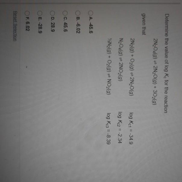 Solved Determine the value of log kc for the reaction | Chegg.com