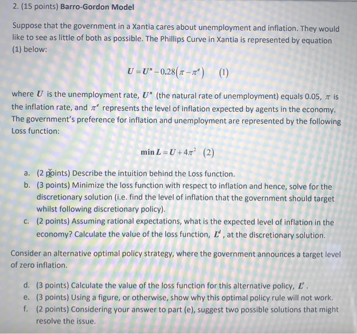 2. (15 points) Barro-Gordon Model Suppose that the | Chegg.com