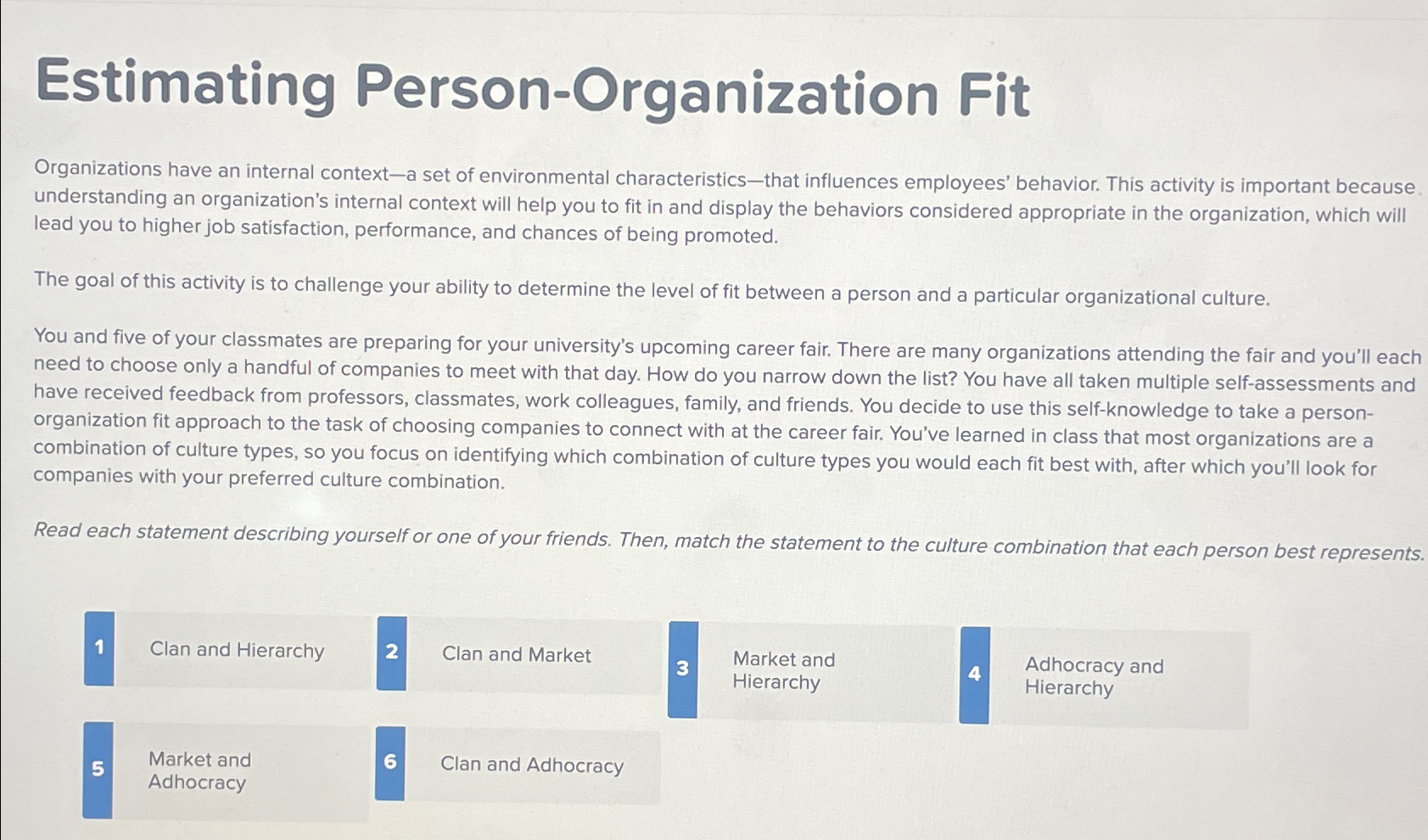 Solved Estimating Person-Organization FitOrganizations have | Chegg.com