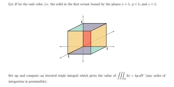 Solved Let D be the unit cube, i.e. the solid in the first | Chegg.com