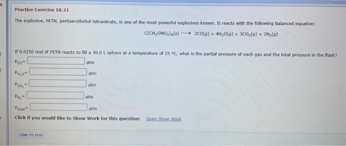 Solved Practice Exercise 10.21 The explosive, PETN, | Chegg.com