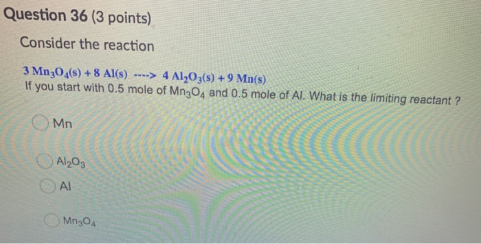Solved Question 36 (3 points) Consider the reaction 3 | Chegg.com