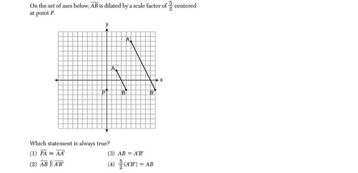 Solved On the set of axes below, AB is dilated by a scale | Chegg.com
