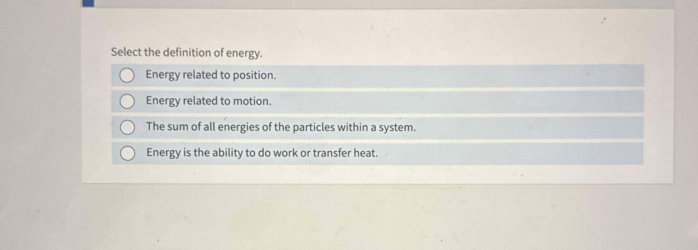 Solved Select the definition of energy.Energy related to | Chegg.com