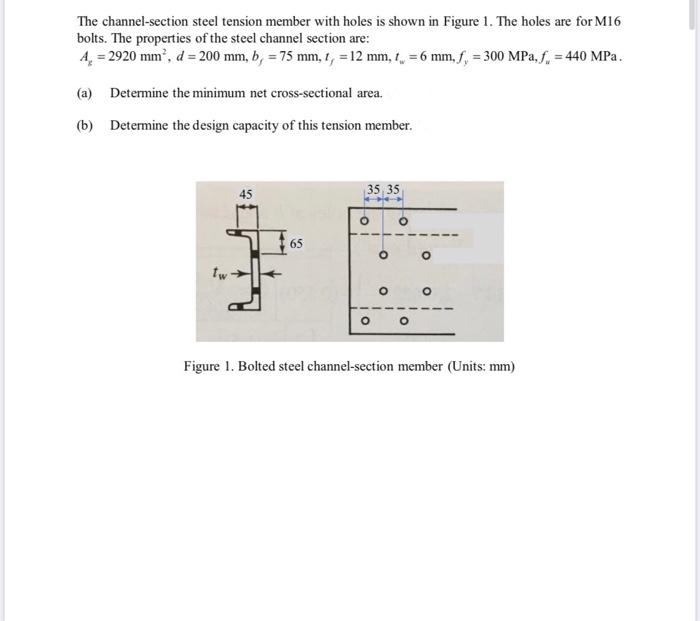 Solved The channel-section steel tension member with holes | Chegg.com