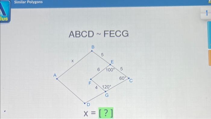 Solved ABCD∼FECG x=[?]What is the measure of y ? y= Give | Chegg.com