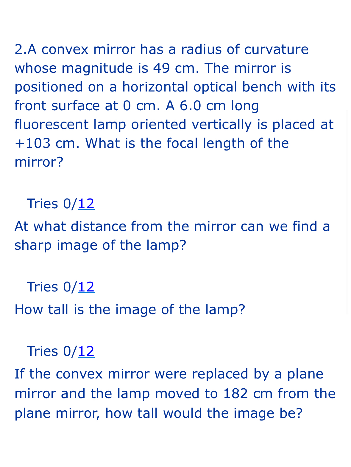 Solved 2.A convex mirror has a radius of curvature whose | Chegg.com