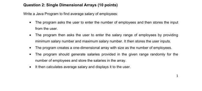 Solved Question 2: Single Dimensional Arrays (10 points) | Chegg.com