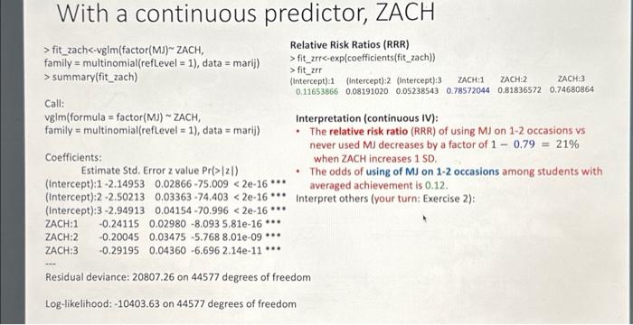 Solved With a continuous predictor, ZACH > | Chegg.com