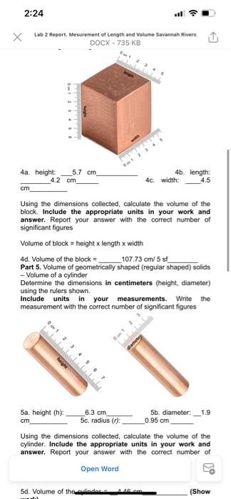 Solved 2:24 Lab 2 Report. Mesurement of Length and Volume | Chegg.com