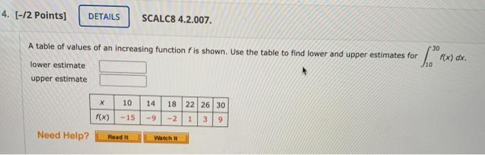 Solved 4. [-12 Points) DETAILS SCALC8 4.2.007. A table of | Chegg.com
