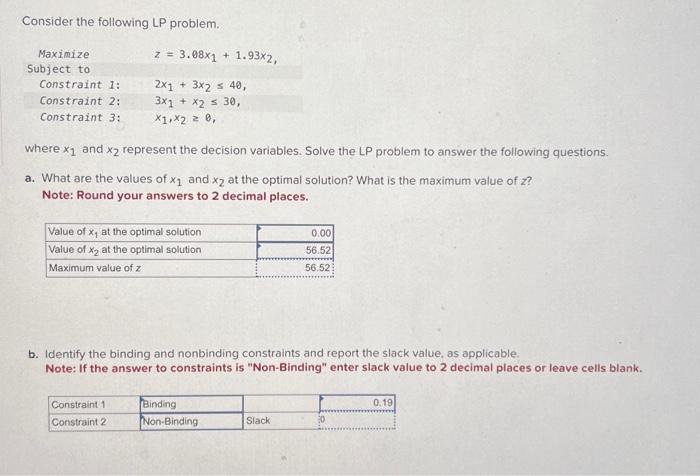 Solved Consider the following LP problem. where x1 and x2 | Chegg.com