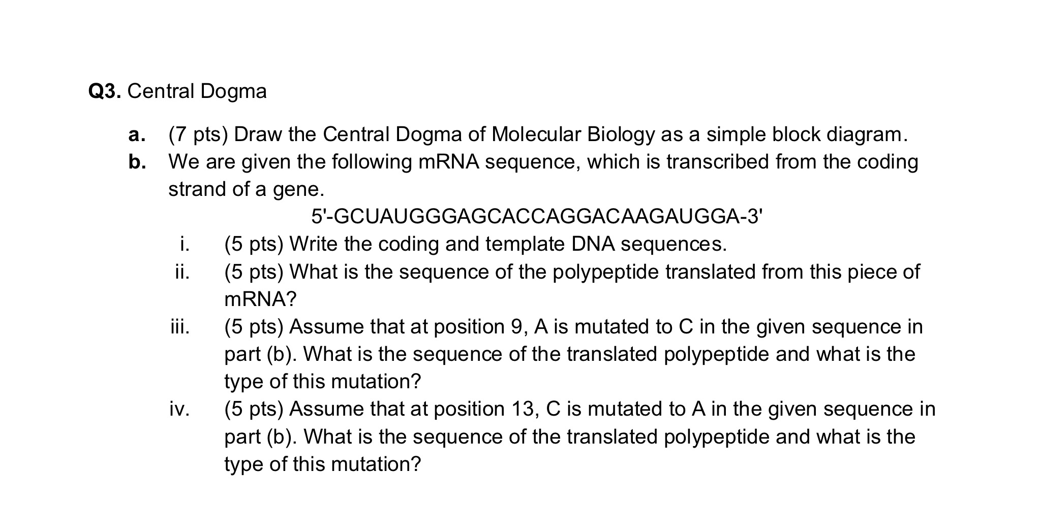 Solved Q3. ﻿Central Dogmaa. (7 ﻿pts) ﻿Draw the Central Dogma | Chegg.com
