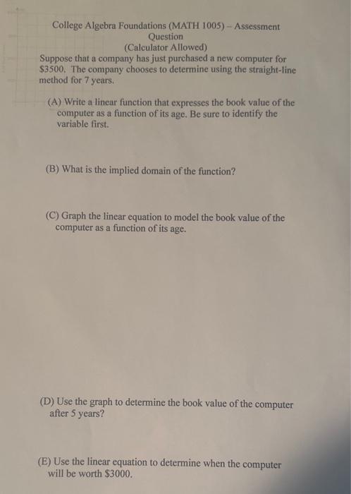 College Algebra Foundations (MATH 1005) - Assessment | Chegg.com