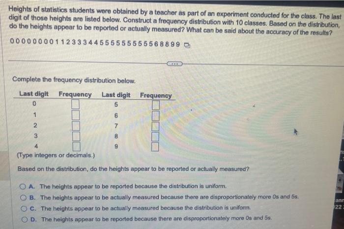 Solved Heights of statistics students were obtained by a | Chegg.com