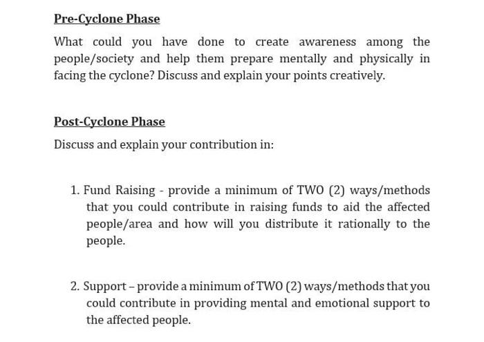 Solved Pre-Cyclone Phase What could you have done to create | Chegg.com