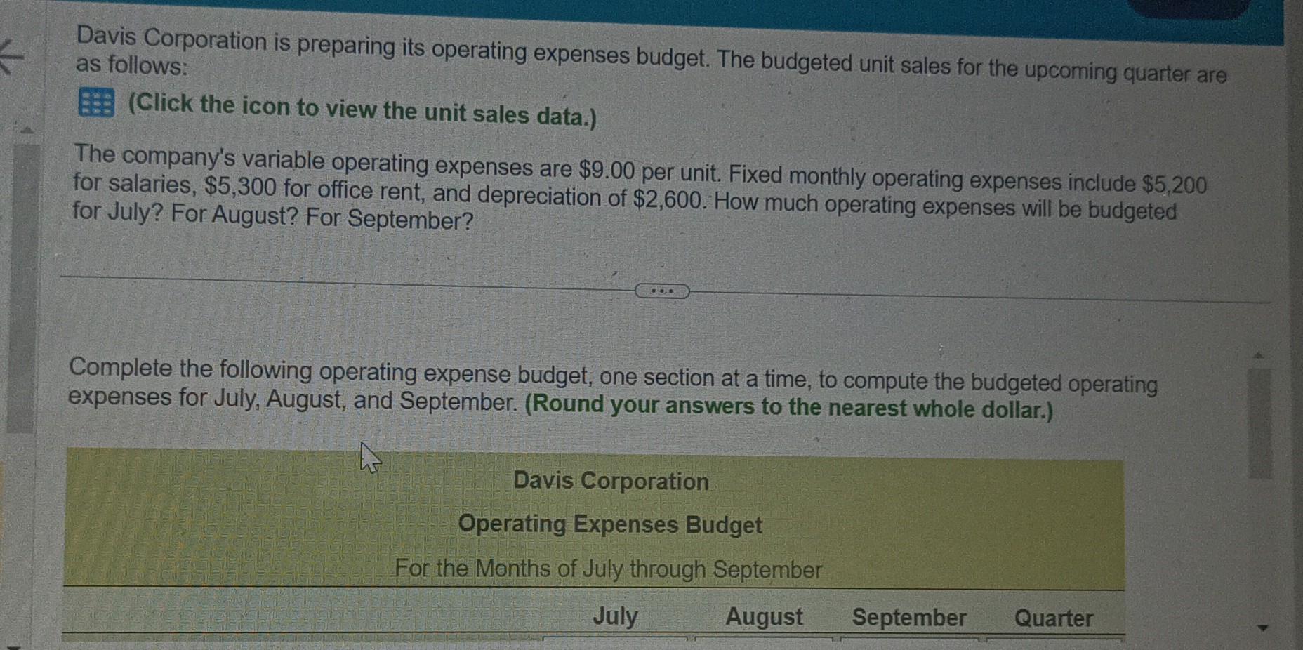 Solved Davis Corporation is preparing its operating expenses | Chegg.com
