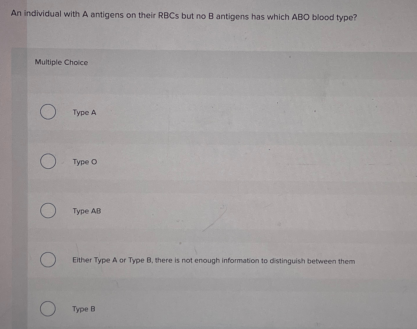 Solved An individual with A antigens on their RBCs but no B | Chegg.com