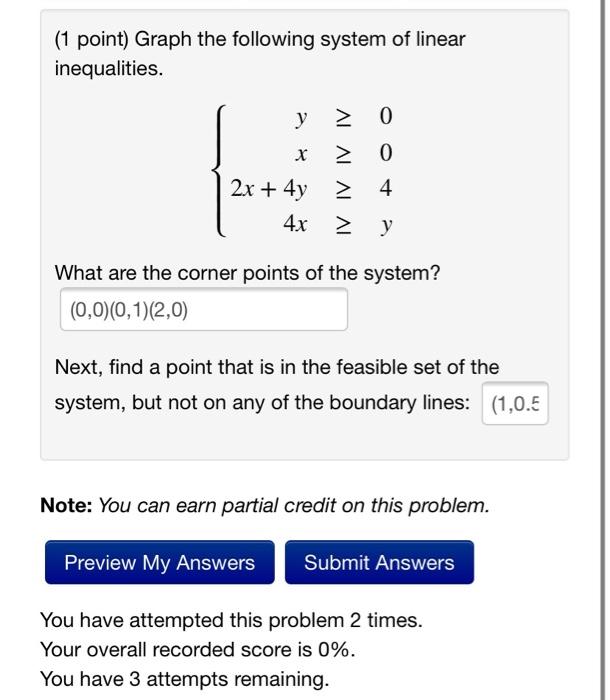 Solved (1 point) Graph the following system of linear | Chegg.com