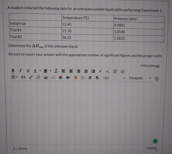 Solved A student collected the following data for an unknown | Chegg.com