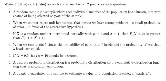 Solved Write T (True) or F (False) for each statement below. | Chegg.com