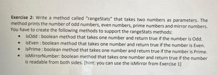 Solved Exercise 2: Write a method called "rangeStats” that | Chegg.com