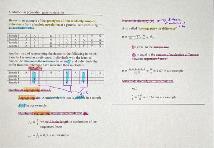 how would you solve nucleotide diversity/average | Chegg.com