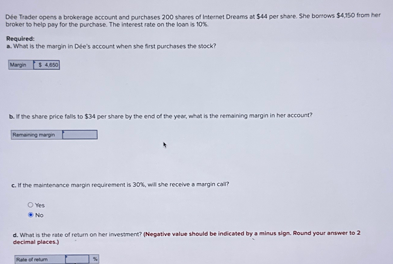 Solved Dée Trader opens a brokerage account and purchases | Chegg.com