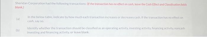 Solved Sheridan Corporation had the following transactions: | Chegg.com