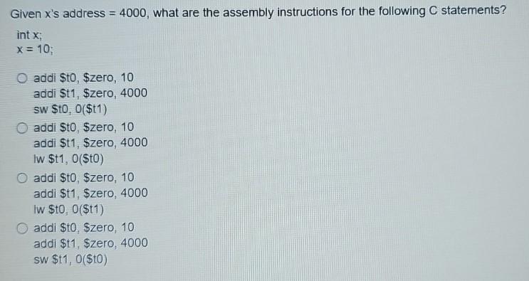 Solved Given x 's address =4000, ﻿what are the assembly | Chegg.com