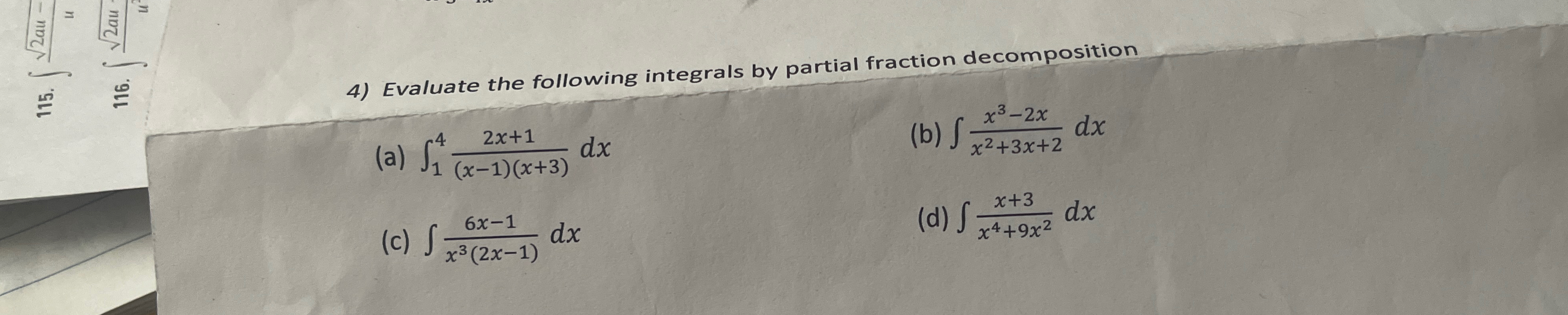 Solved Evaluate the following integrals by partial fraction | Chegg.com