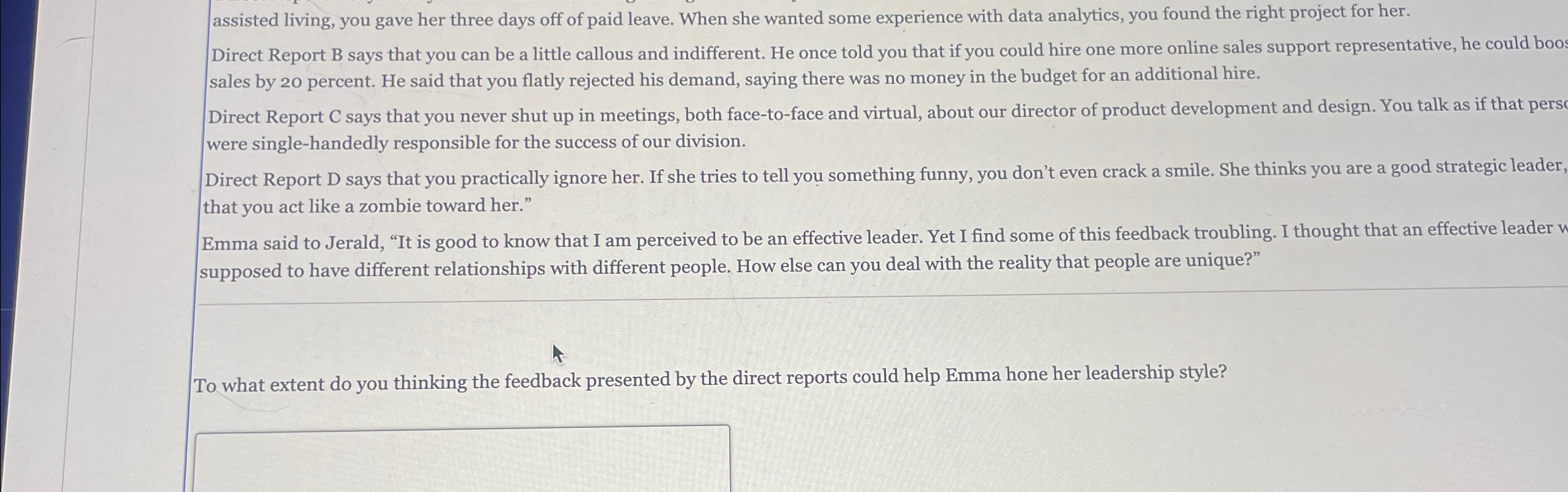 Solved assisted living, you gave her three days off of paid | Chegg.com