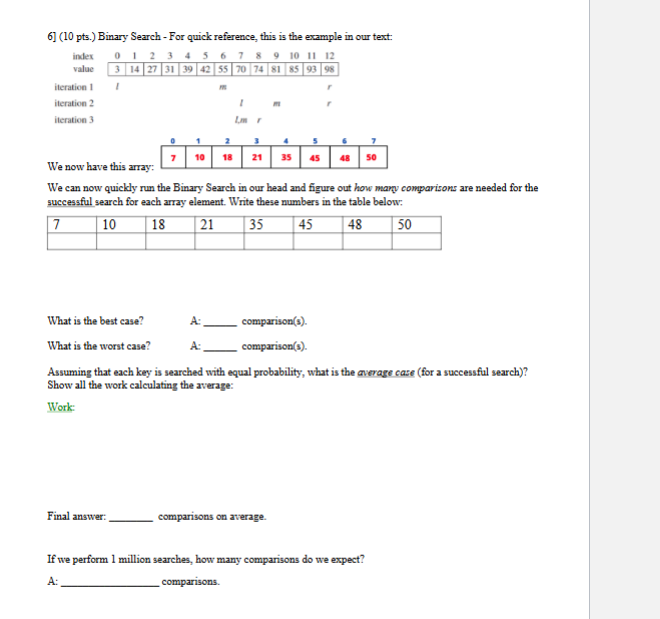Solved 6] ( 10 ﻿pts.) ﻿Binary Search - ﻿For quick reference, | Chegg.com