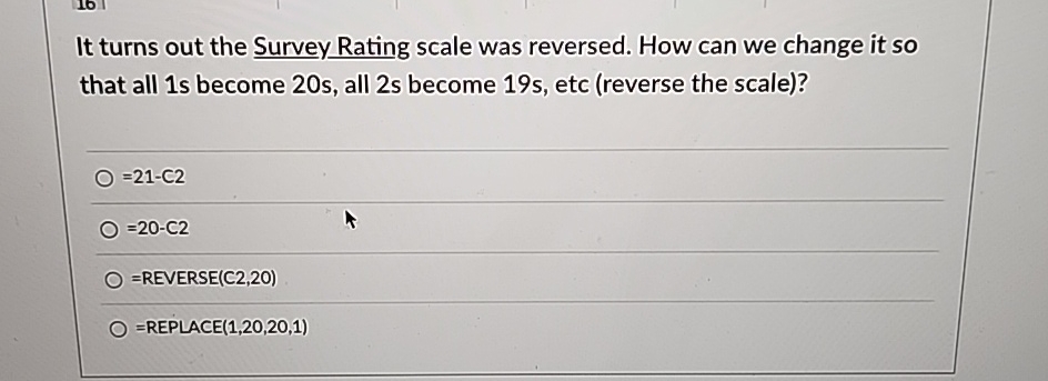 Solved It turns out the Survey Rating scale was reversed. | Chegg.com