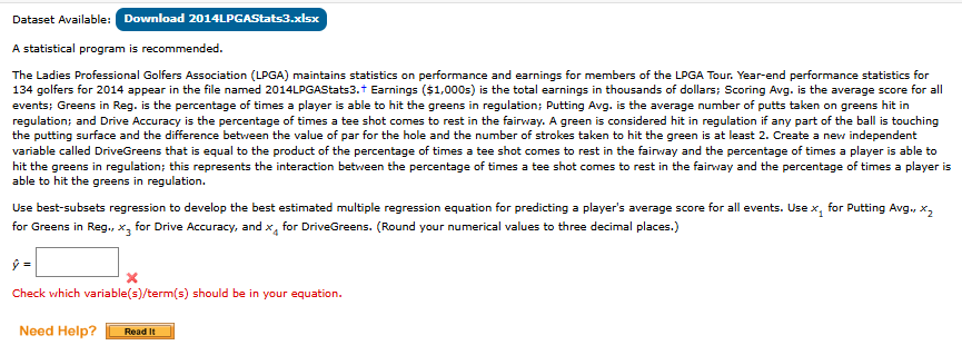 Solved Dataset Available:A statistical program is | Chegg.com