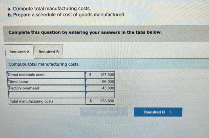 Solved a. Compute total manufacturing costs. b. Prepare a | Chegg.com