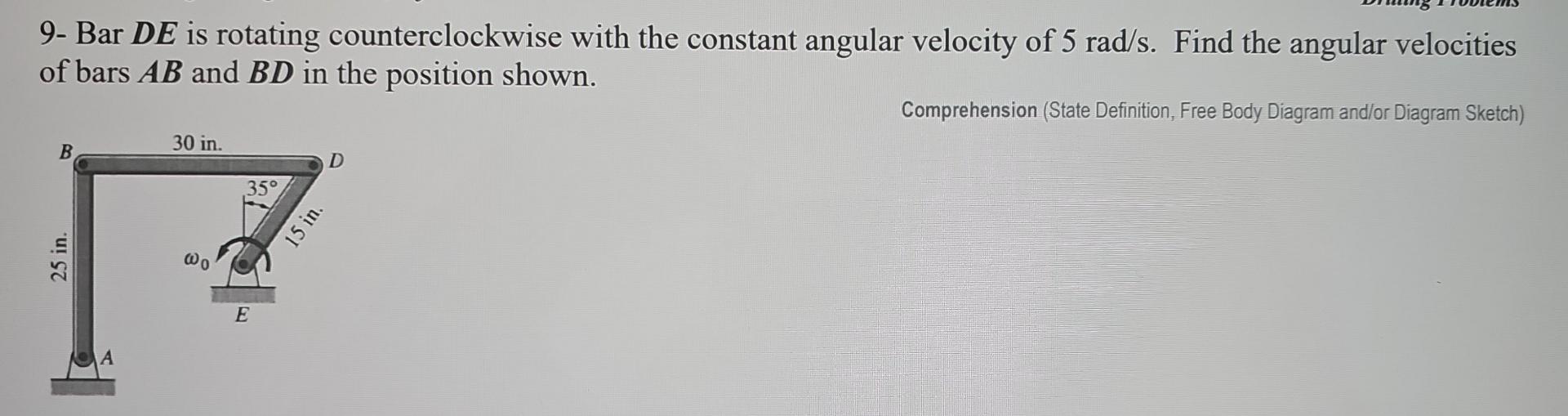 Solved 9- Bar DE is rotating counterclockwise with the | Chegg.com