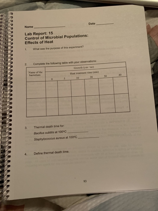 Solved Date Name Lab Report: 15 Control of Microbial | Chegg.com