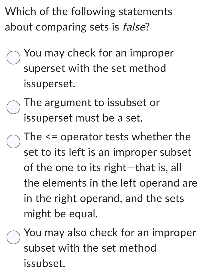 Solved Which of the following statements about comparing | Chegg.com