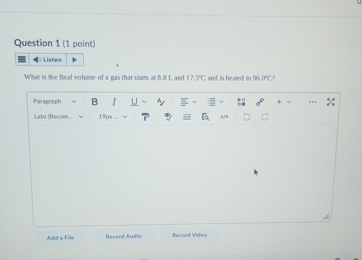 Solved Question 1 (1 ﻿point) What is the final volume of a | Chegg.com