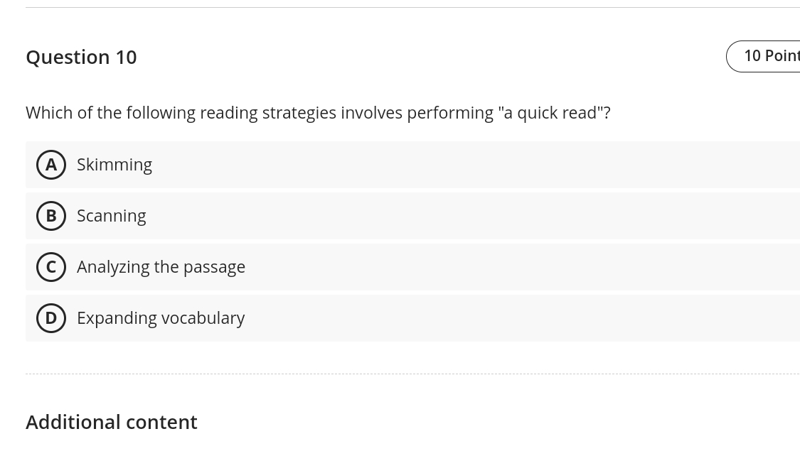 Solved Question 10Which of the following reading strategies | Chegg.com