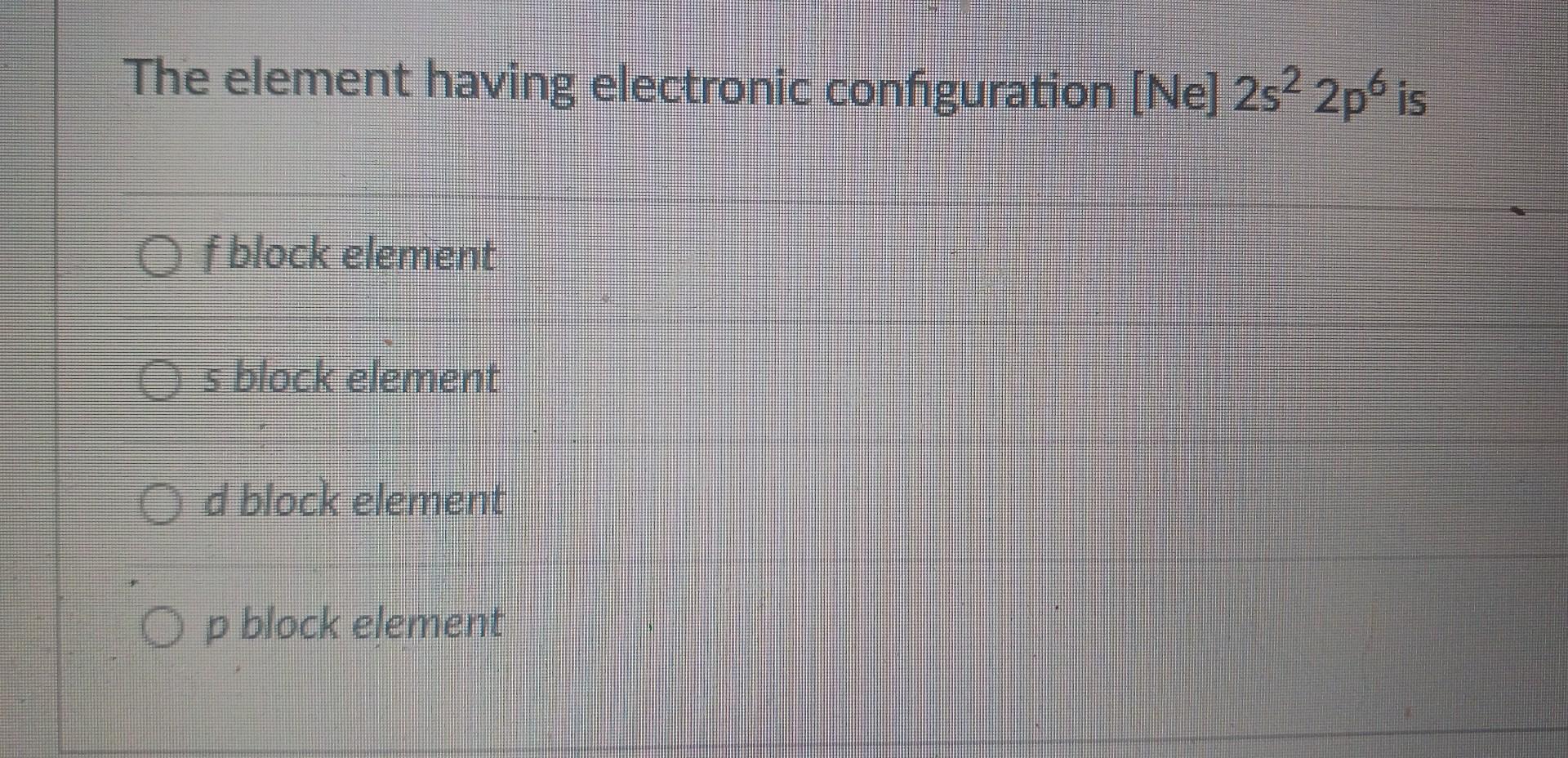 Solved The element having electronic configuration [Ne] | Chegg.com