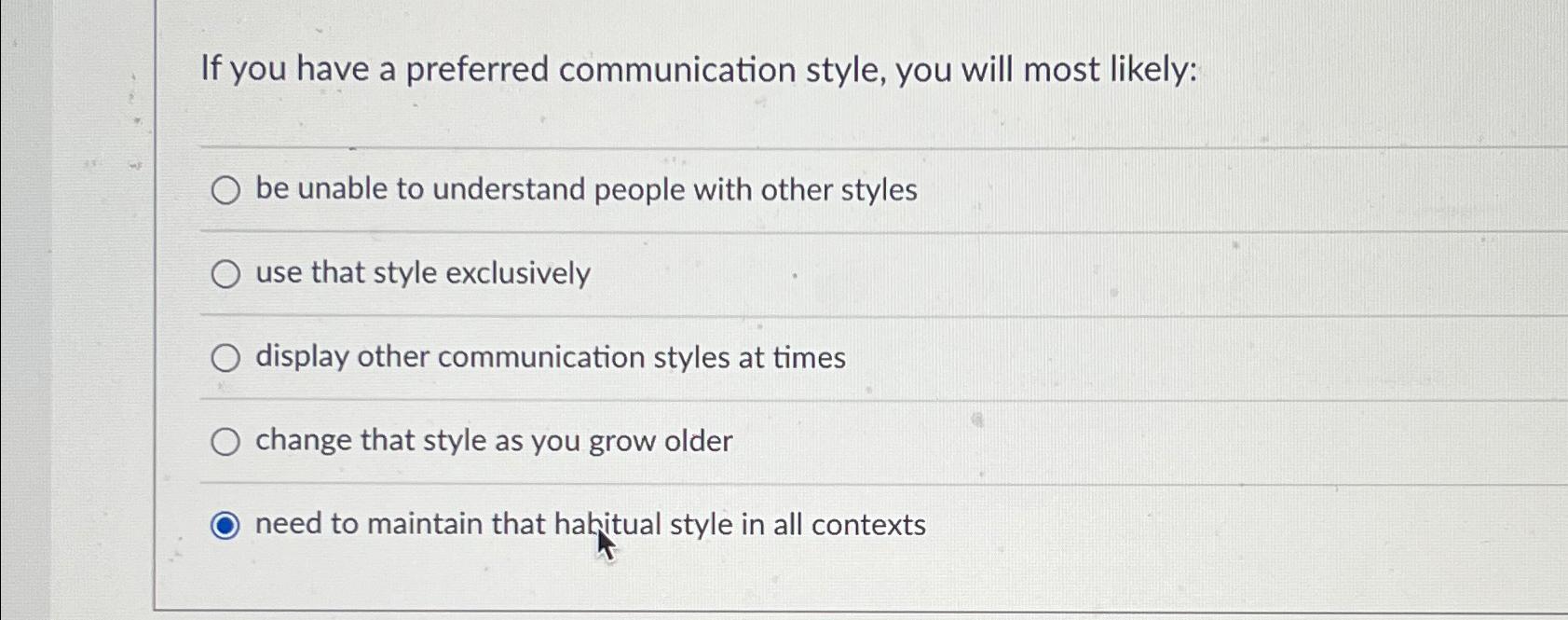 Solved If you have a preferred communication style, you will | Chegg.com